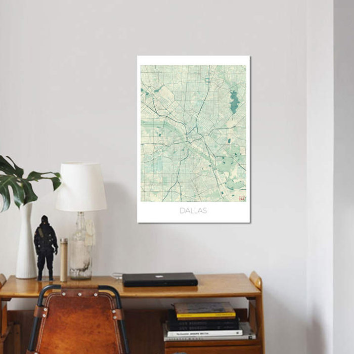 East Urban Home Dallas Vintage Blue Watercolor Urban Blueprint Map by ...