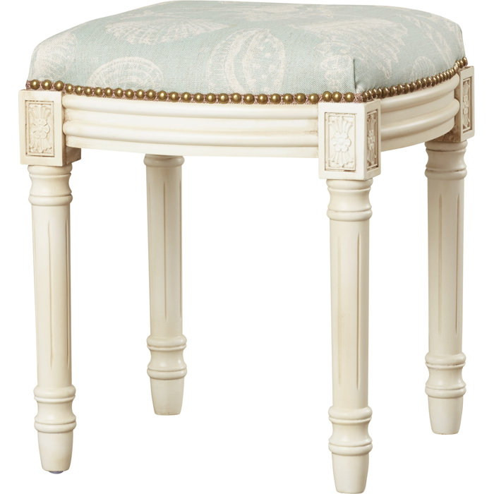 Highland Dunes Toscano Seashells Linen Solid Wood Vanity Stool ...