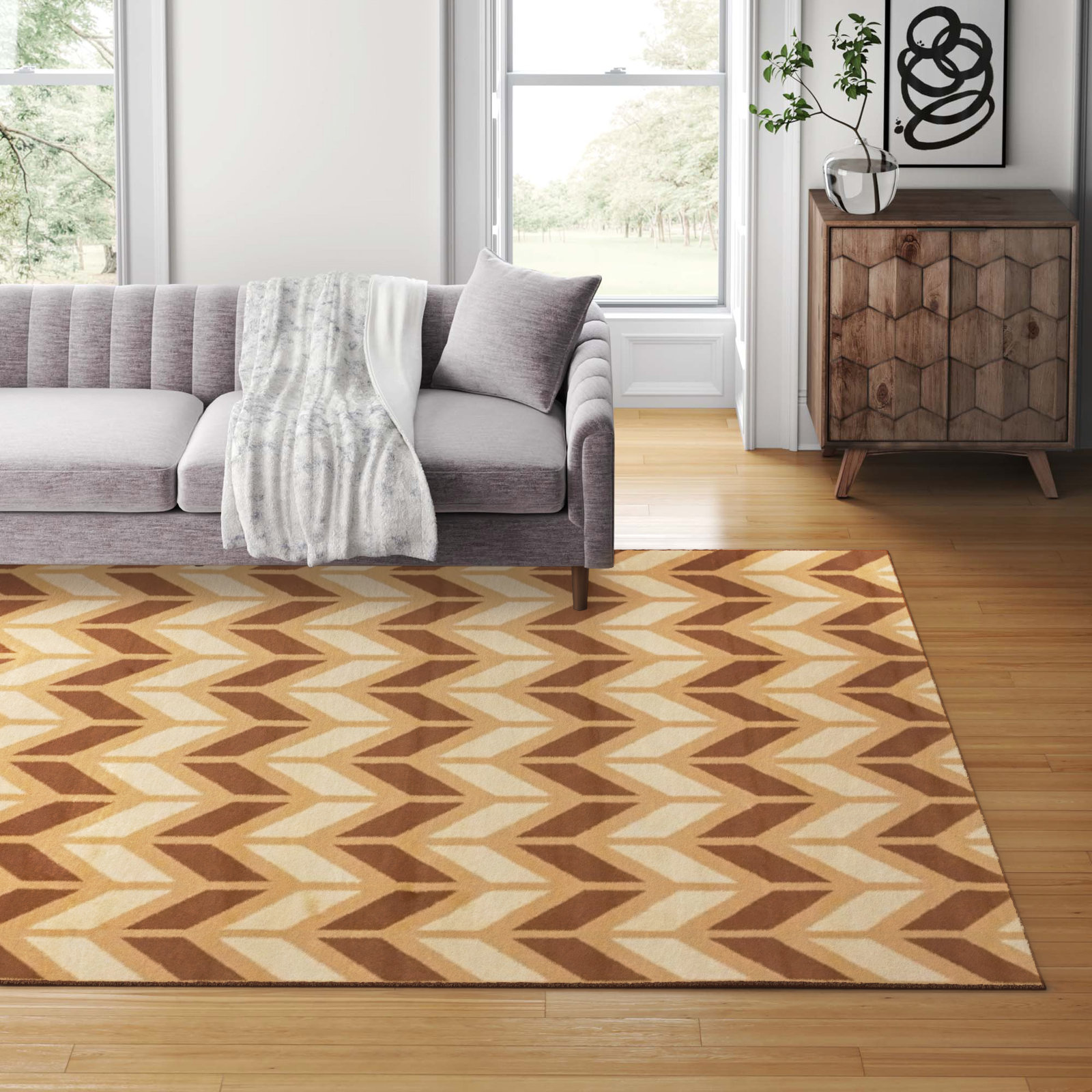 Mercury Row® Shuster Performance Brown/Red Rug | Wayfair