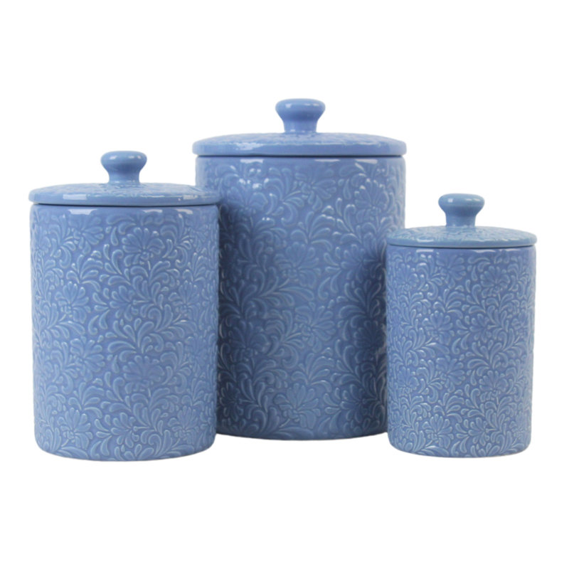 Ebern Designs Fleur Embossed 3 Piece Kitchen Canister Set & Reviews ...