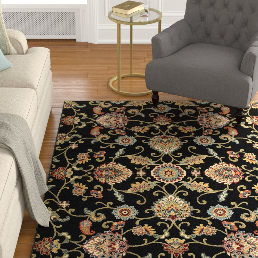 Astoria Grand Greenwich Floral Black/Multi Area Rug & Reviews | Wayfair