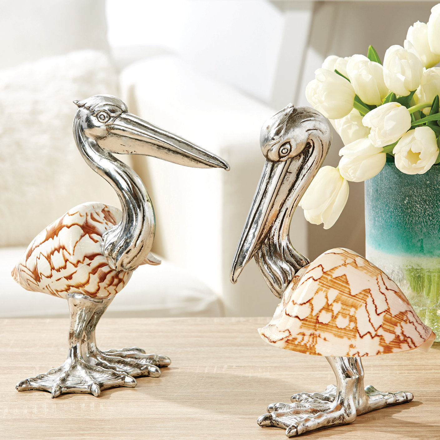 Rosecliff Heights Shell Pelicans 2 Piece Sculpture Set & Reviews | Wayfair