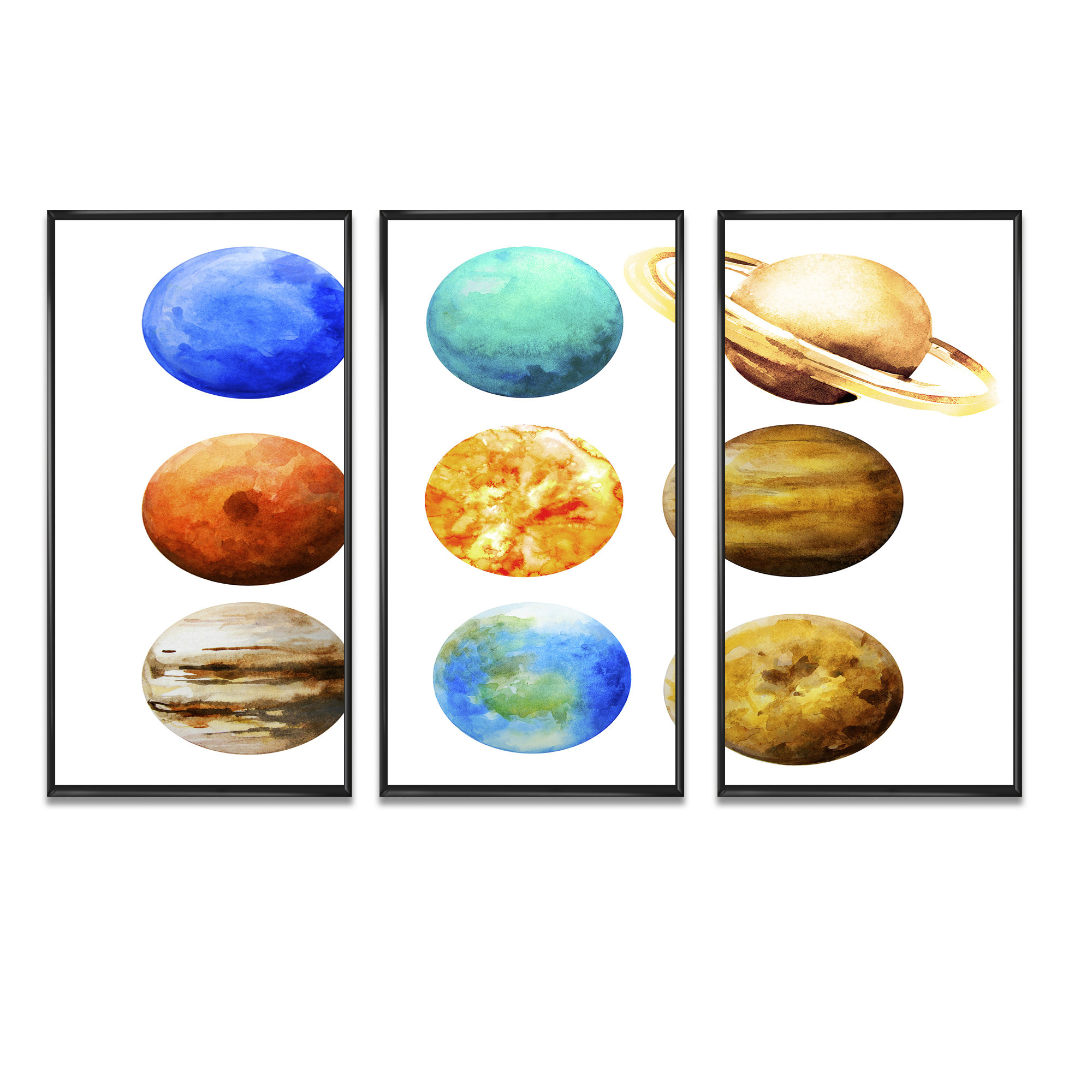 DesignArt Various Planets In Orbit - 3 Piece Floater Frame Graphic Art ...