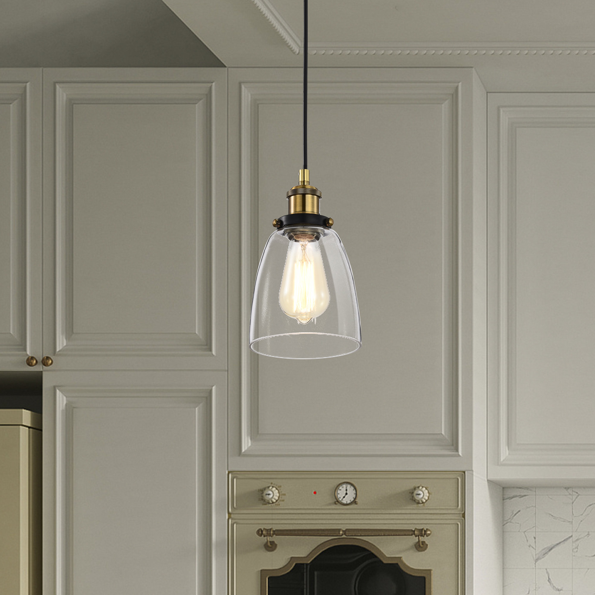 Breakwater Bay Mateo 1-light Black And Antique Brass Mini Pendant Light ...