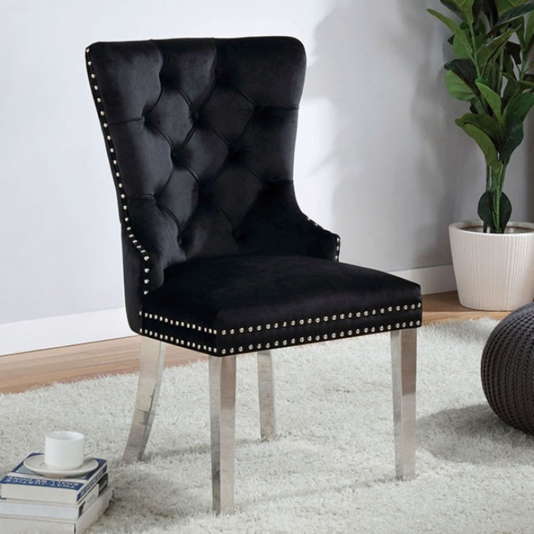 Rosdorf Park Gurbir Tufted Fabric Wing Back in Black | Wayfair