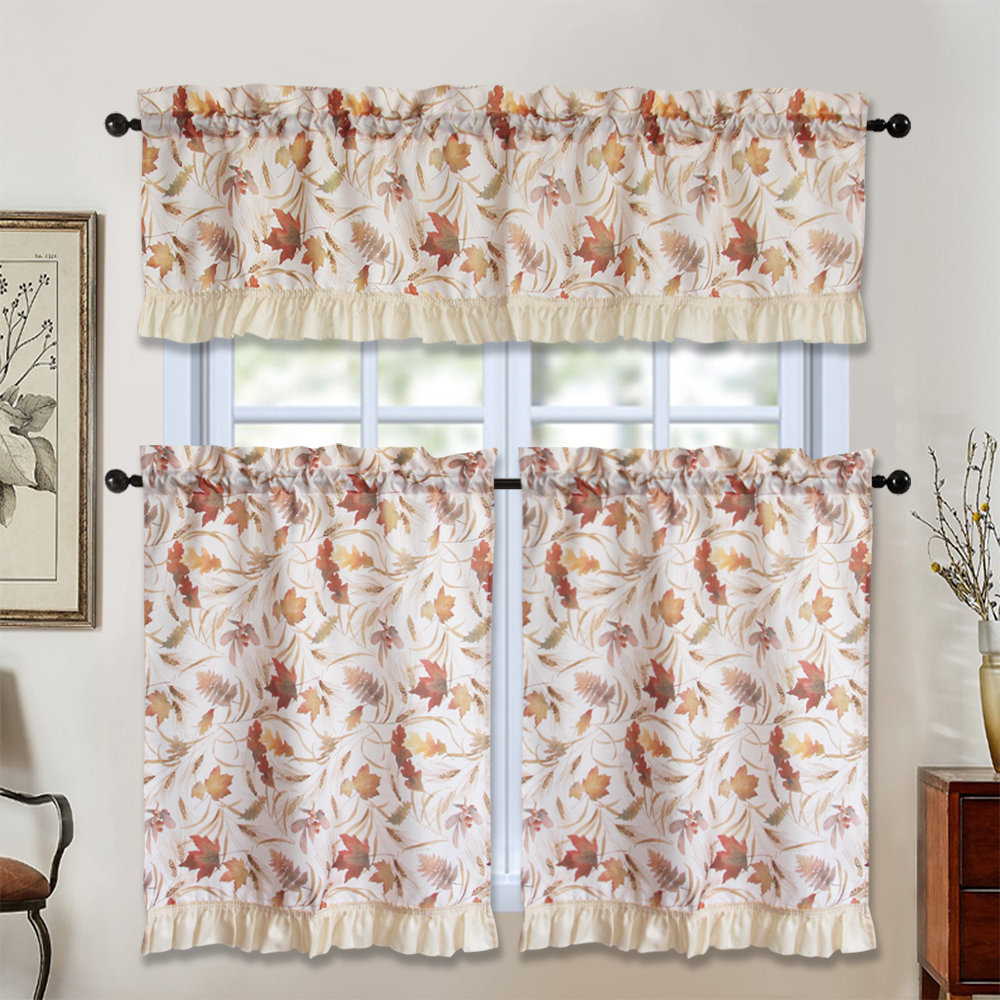 Rosalind Wheeler Ahmyiah Ruffled Kitchen Curtain in Brown/Green | Wayfair