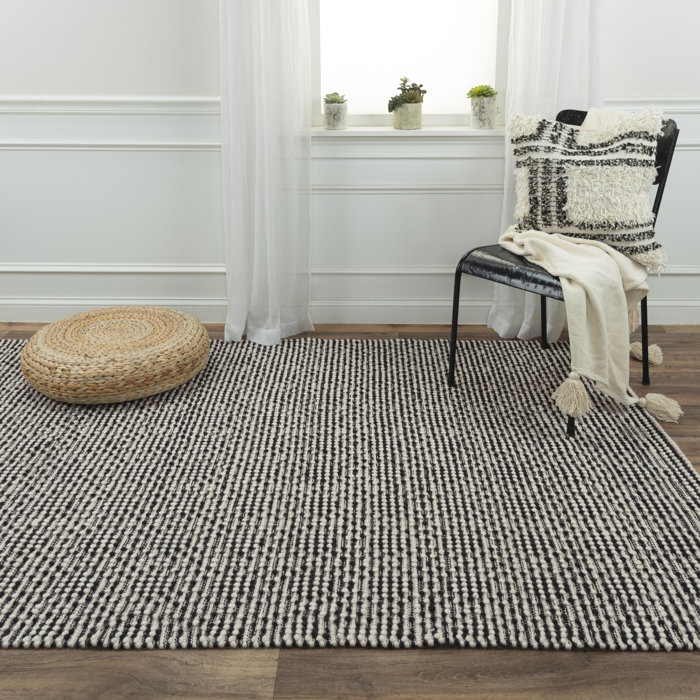 Gracie Oaks Doly Handmade Handwoven Wool Black Rug & Reviews | Wayfair