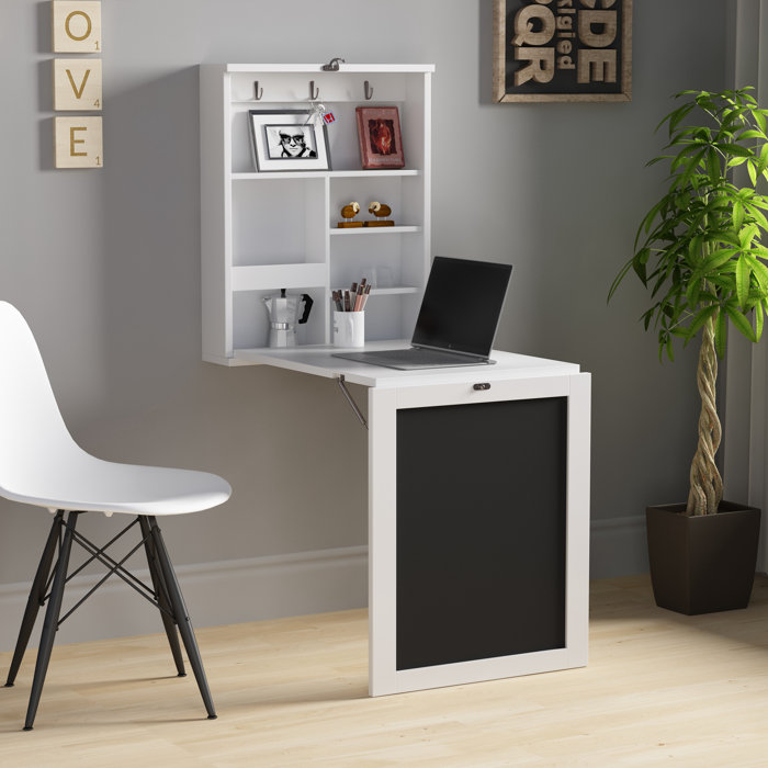 Ebern Designs Wall Mounted Floating Desk With Storage & Chalkboard ...