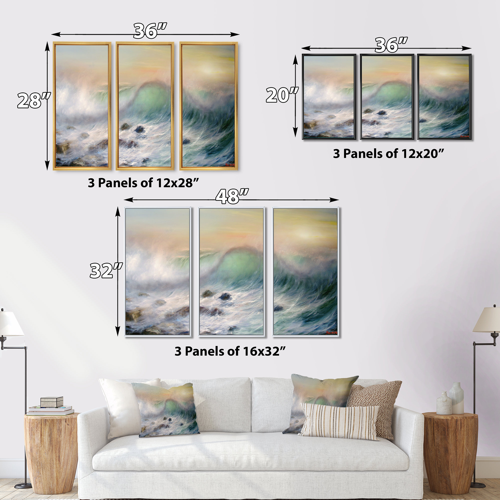 Rosecliff Heights Mountains Of Waves - 3 Piece Floater Frame Painting ...