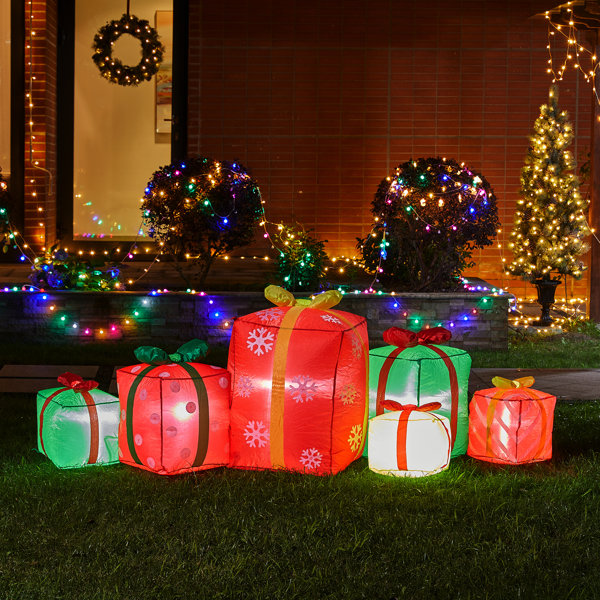 Glitzhome 8FT Christmas Lighted Inflatable Gift Boxes Décor | Wayfair