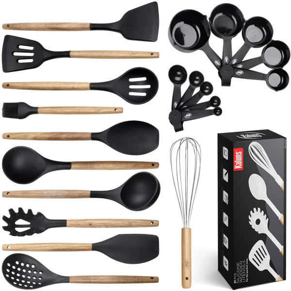 KALUNS Kitchen Utensils Set, 21 Wood And Silicone Cooking Utensil Set ...