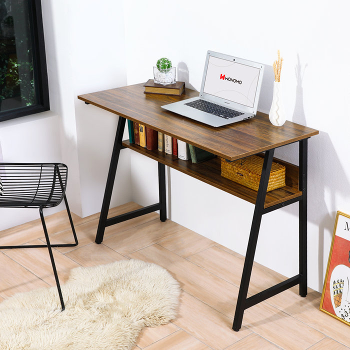 WOHOMO Small Computer Desk With Storage Shelf, Writing Desk With ...