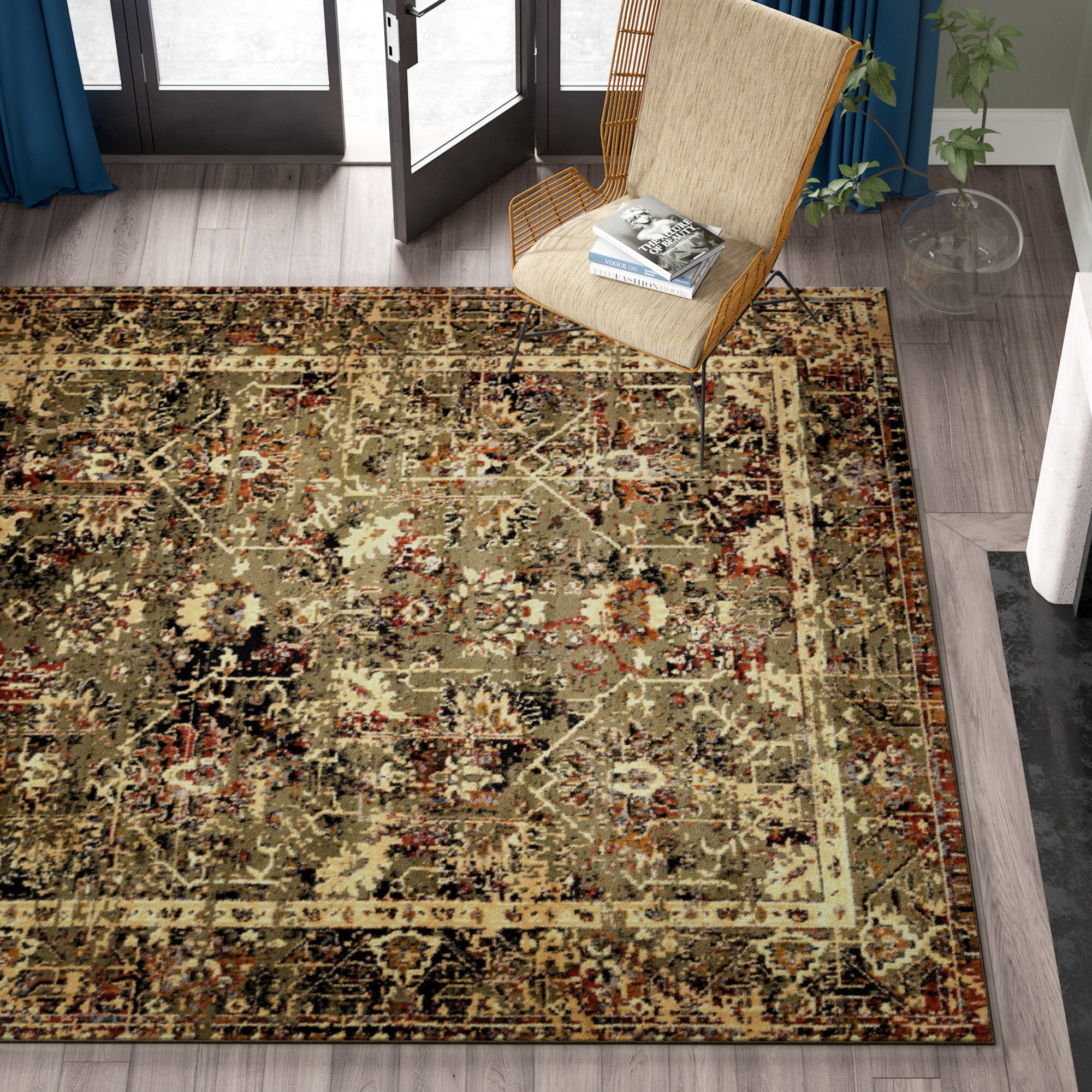 Langley Street Alameda Power Loom Performance Green/Red/Tan Rug ...