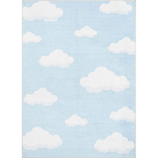 Zoomie Kids Polyester Abstract Light Blue Kids Rugs Cloud Modern ...