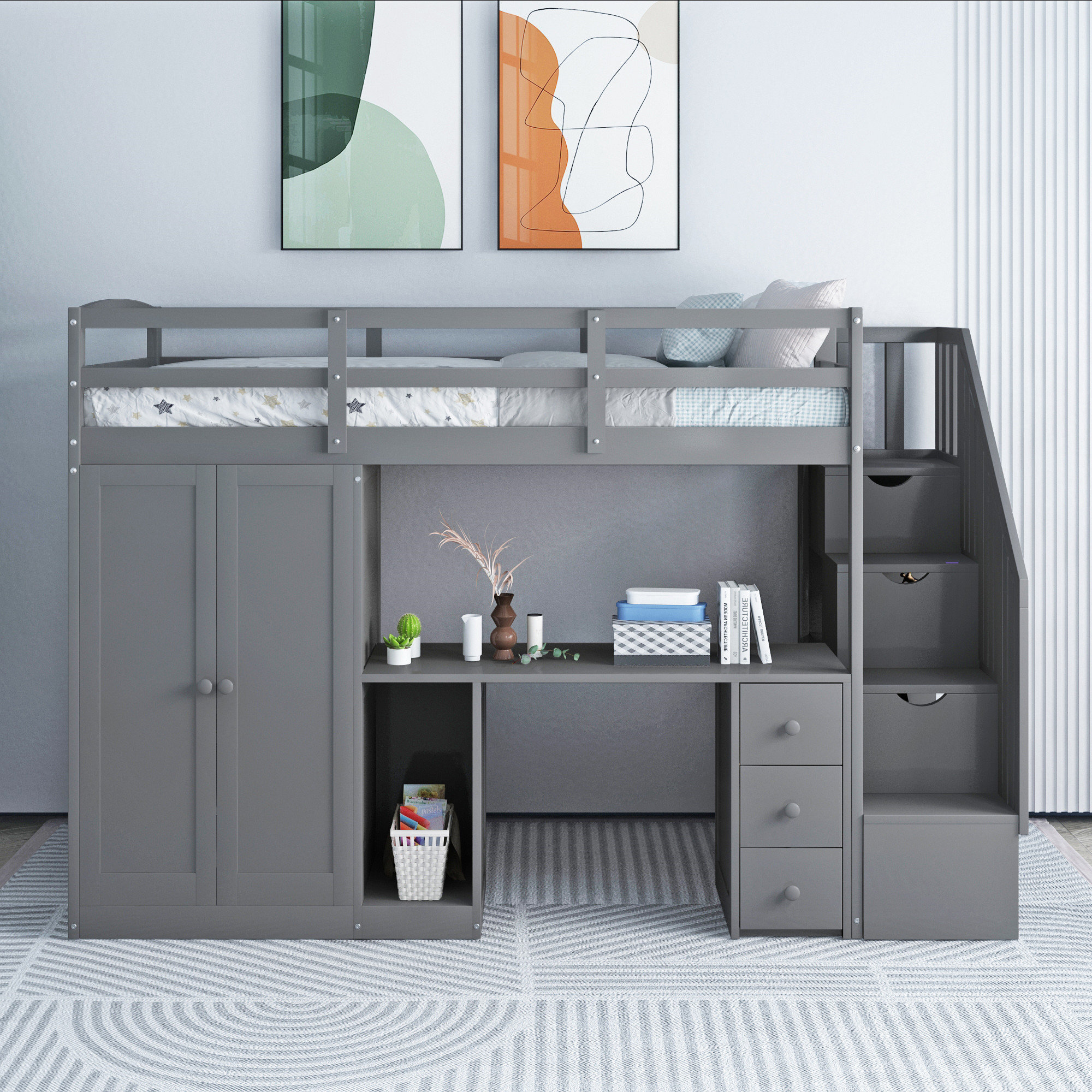 Harriet Bee Faithe Twin Platforms Loft Bed with Trundle by Harriet Bee ...