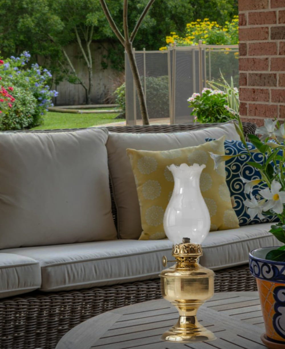 Serene Spaces Living Vintage Glass Oil Lamp, Brass Table Oil Lamp ...