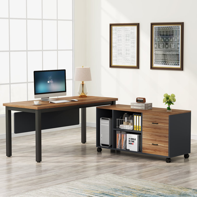 Latitude Run® L-Shape Executive Desk with Storage Cabinet | Wayfair