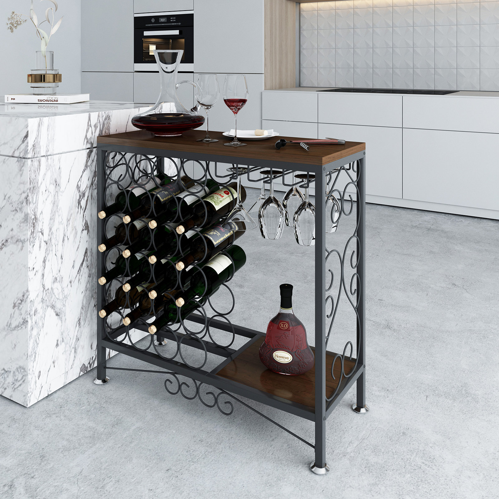 Red Barrel Studio® Dorsie 24 Bottle Floor Wine Bottle & Glass Rack in ...