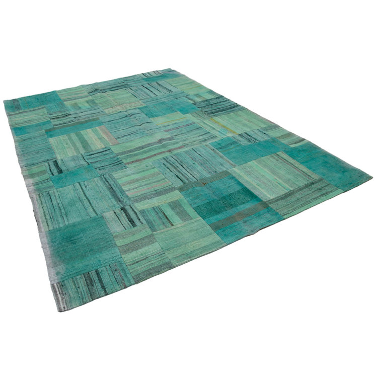Hargun Chaput Handwoven Cotton and Wool Turquoise Rug | Wayfair.co.uk