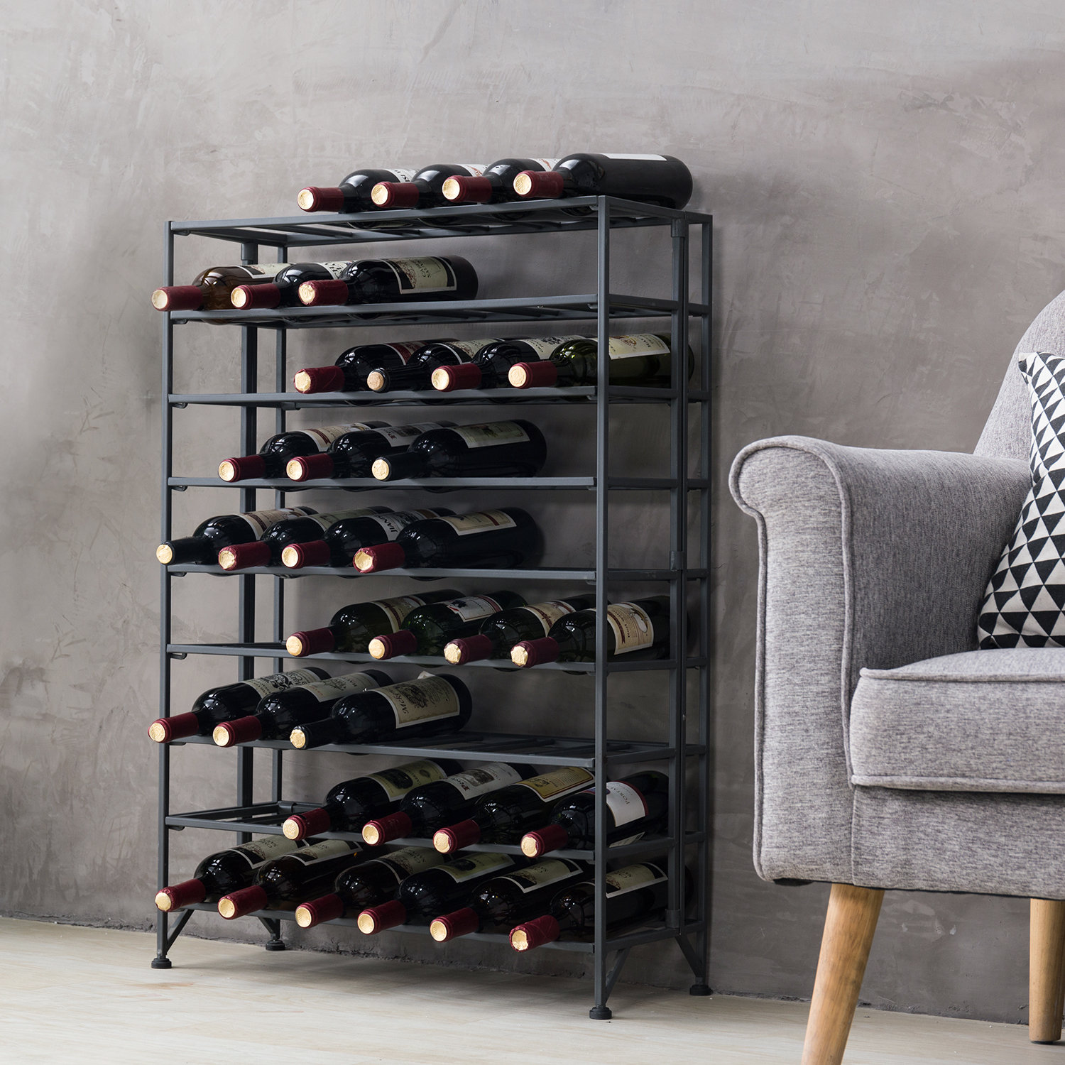 Rebrilliant Harriette 54 Bottle Floor Wine Bottle Rack in Gray ...