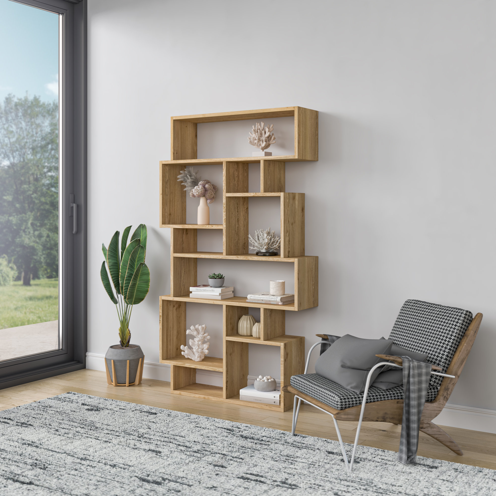 Brayden Studio® Aryan 66.34'' H x 37.8'' W Geometric Bookcase & Reviews | Wayfair