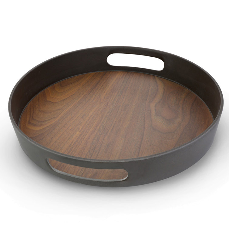 Millwood Pines Walnut Coffee Round Tray 38cm & Reviews | Wayfair