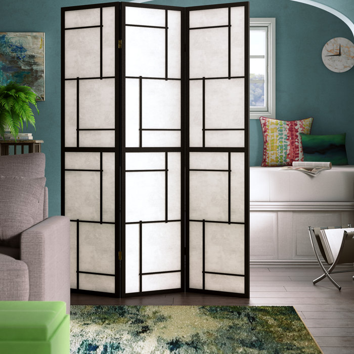 Ebern Designs Samatha 52'' W x 70.25'' H 3 - Panel Solid Wood Folding ...