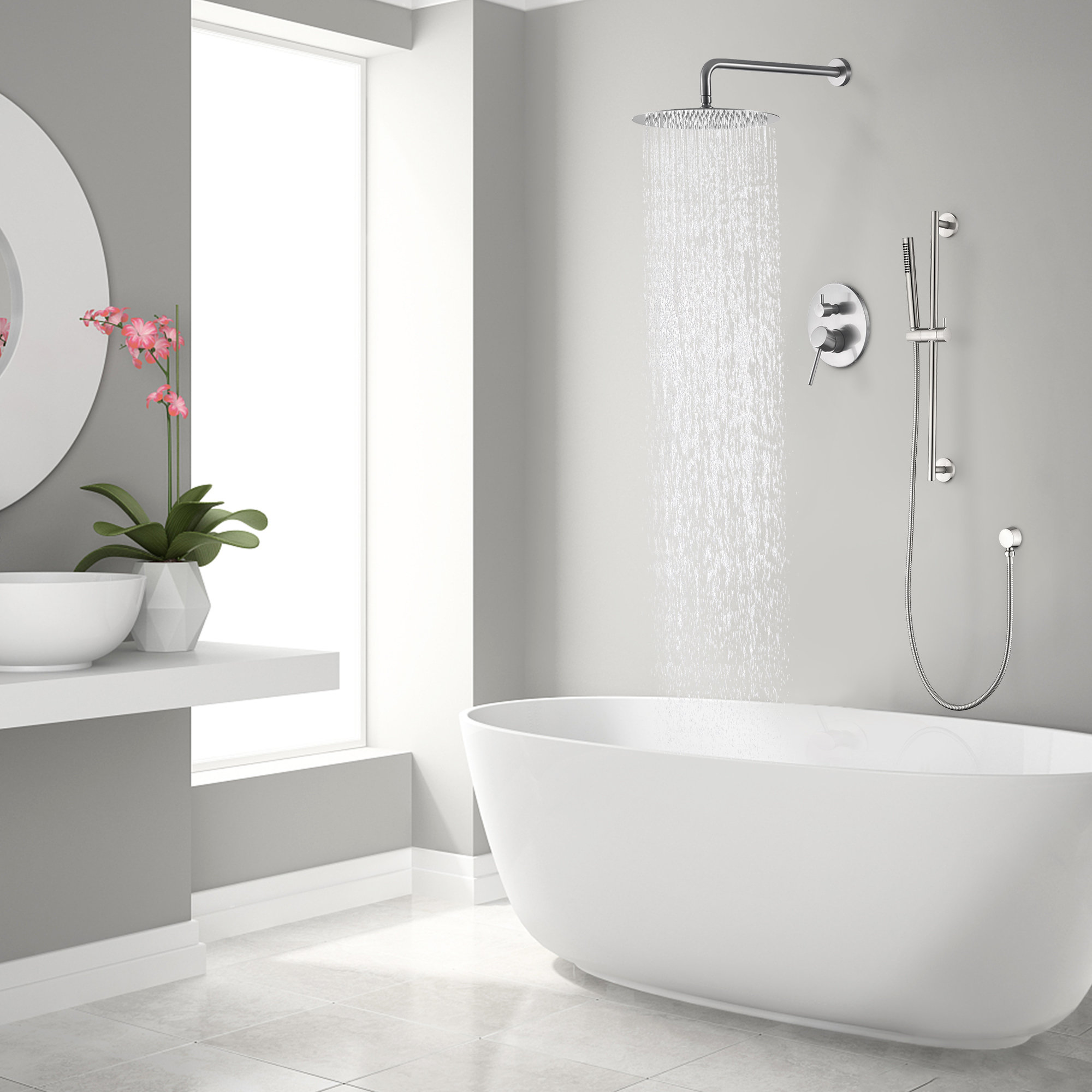 Mason&Mia Wall Mount Pressure Balance Shower System With Slide Bar ...