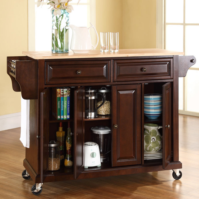 Three Posts™ Ken 51.5'' Wide Rolling Kitchen Cart with Solid Wood Top ...