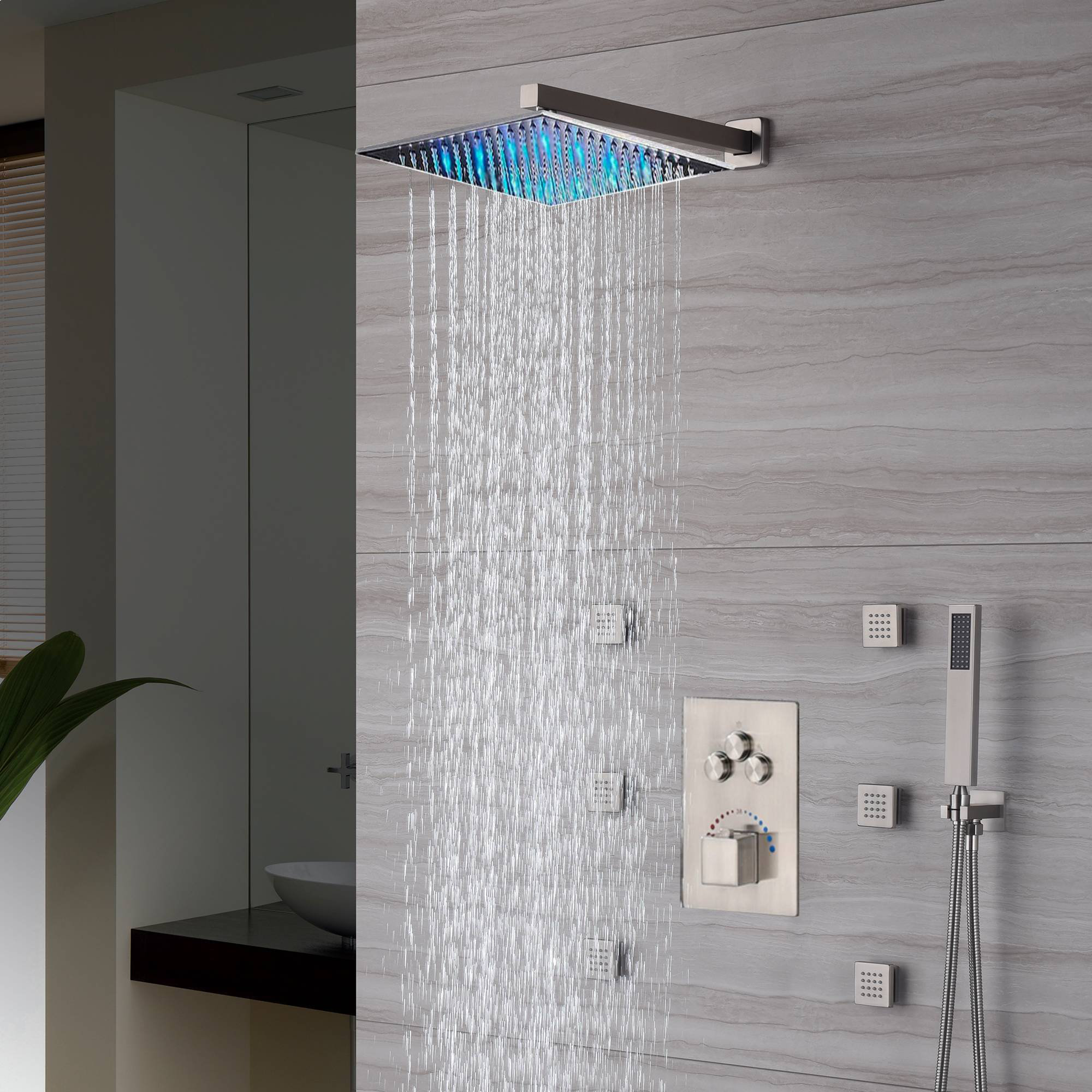 Wonderland America 3 Way LED Thermostatic Complete Shower System with ...