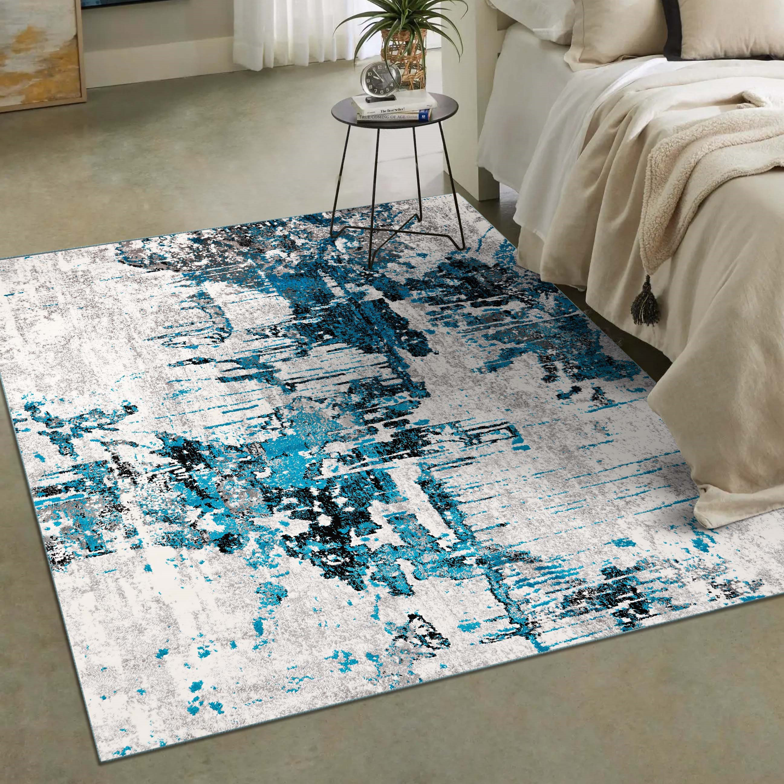 17 Stories Thorold Performance Turquoise/Cream Rug | Wayfair