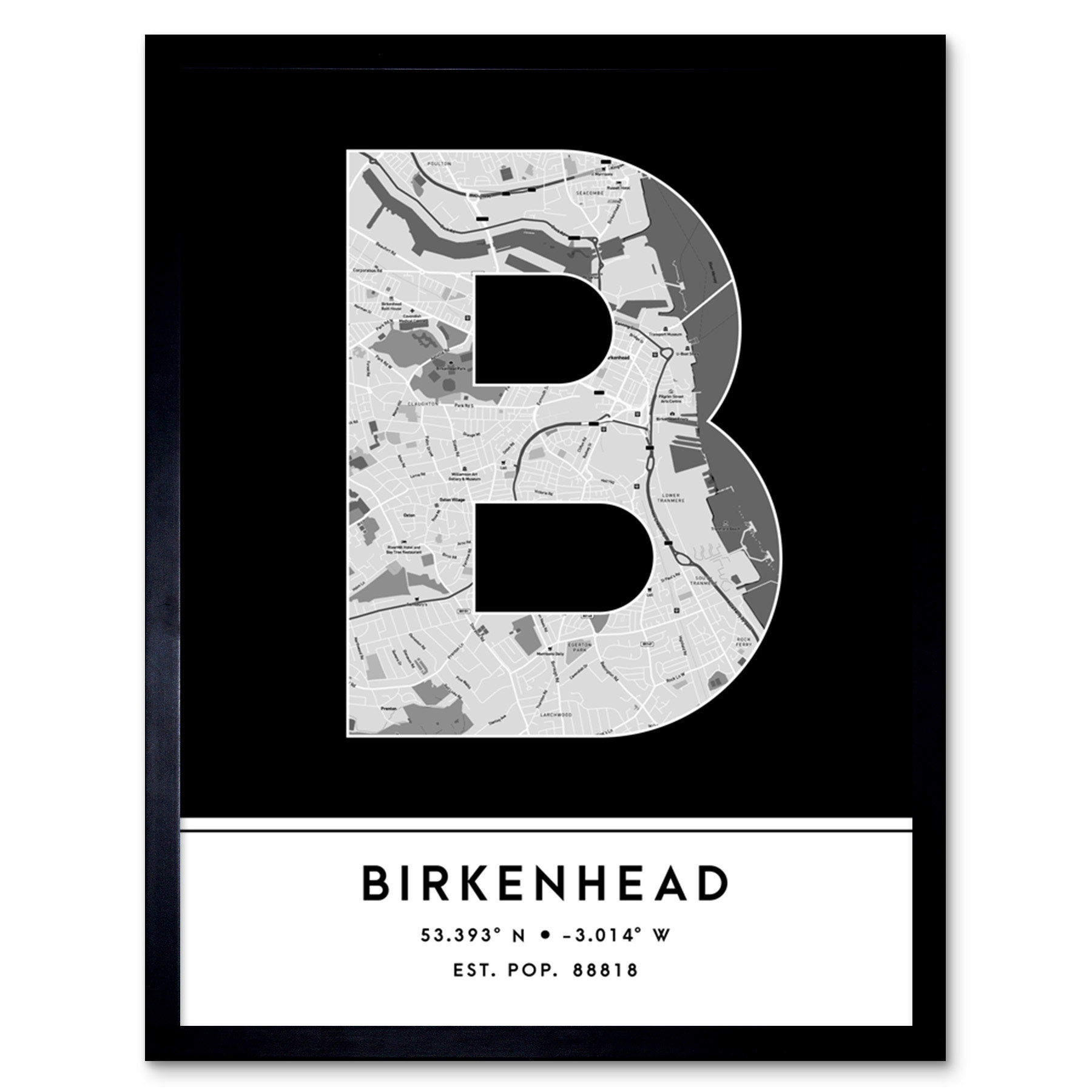Wee Blue Coo Birkenhead City Map Birkenhead Black & White by Wee Blue ...