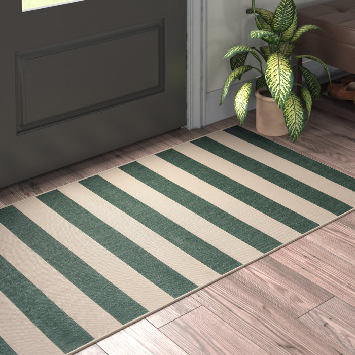 Sand & Stable Kempston Striped Beige/Dark Green Outdoor Area Rug ...