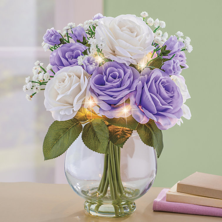 Primrue LED Lighted Roses Centerpiece in Vase | Wayfair