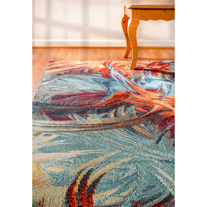 Brayden Studio® Darlene Power Loom Performance Blue/Multi Rug & Reviews ...