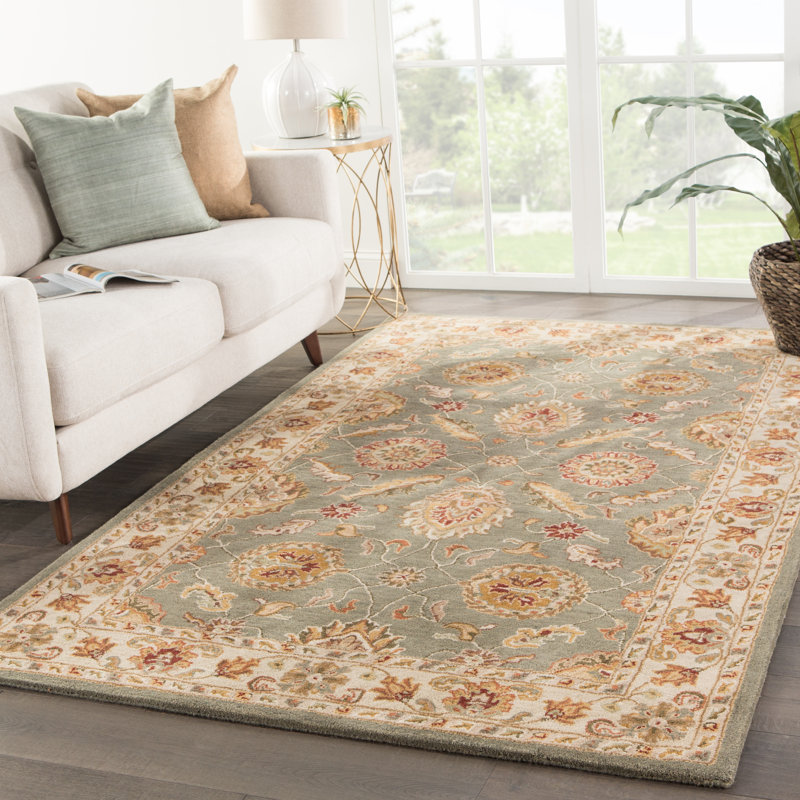 Canora Grey Barrios Handmade Wool Sea Green/Beige Rug & Reviews | Wayfair