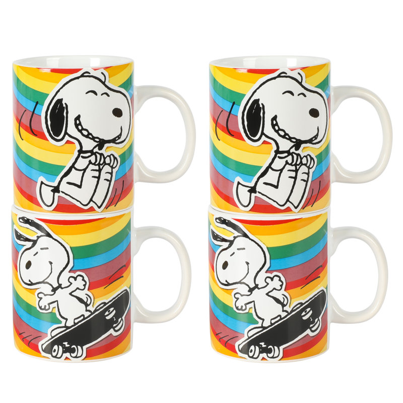Peanuts 70Th Anniversary 4 Piece 15 OZ Snoopy Stoneware Mugs | Wayfair