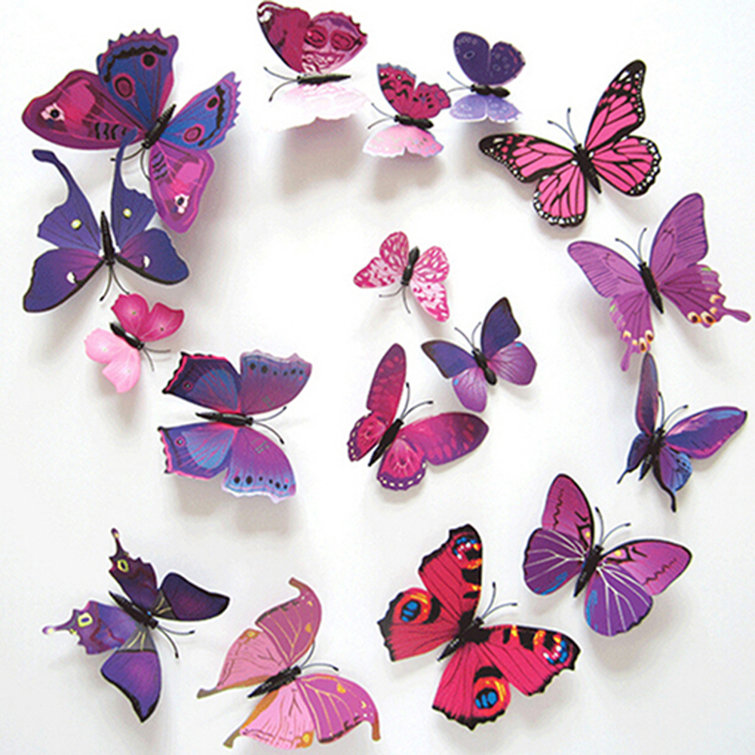 August Grove® 24Pcs 3D PVC Butterflies DIY Butterfly Art Decal Home ...