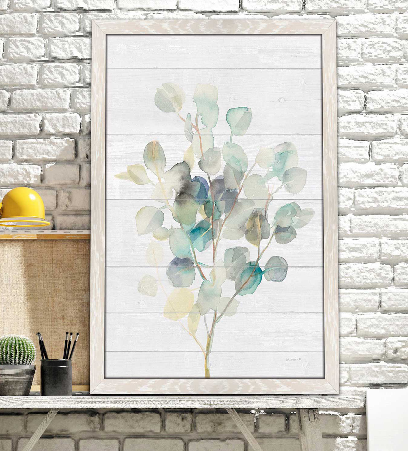 Gracie Oaks Eucalyptus III On Shiplap - Picture Frame Print | Wayfair