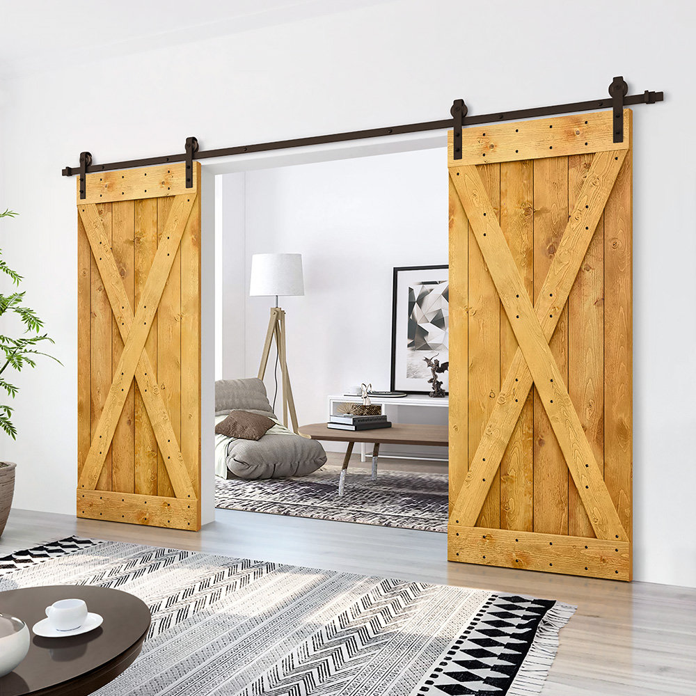 Calhome Paneled Wood and Metal Solid Wood Barn Door | Wayfair