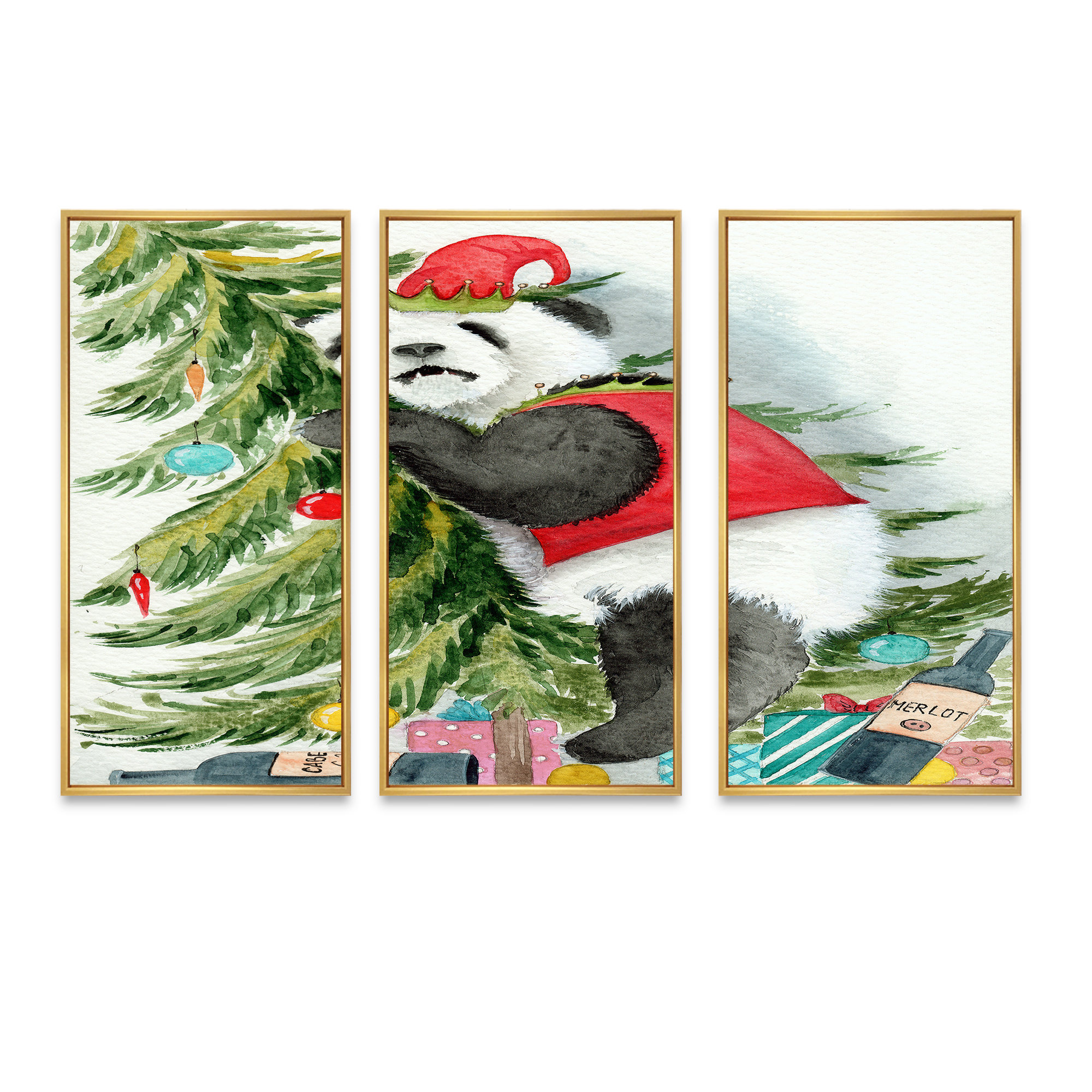 The Holiday Aisle® Panda Wearing A Christmas Elf Hat - 3 Piece on | Wayfair