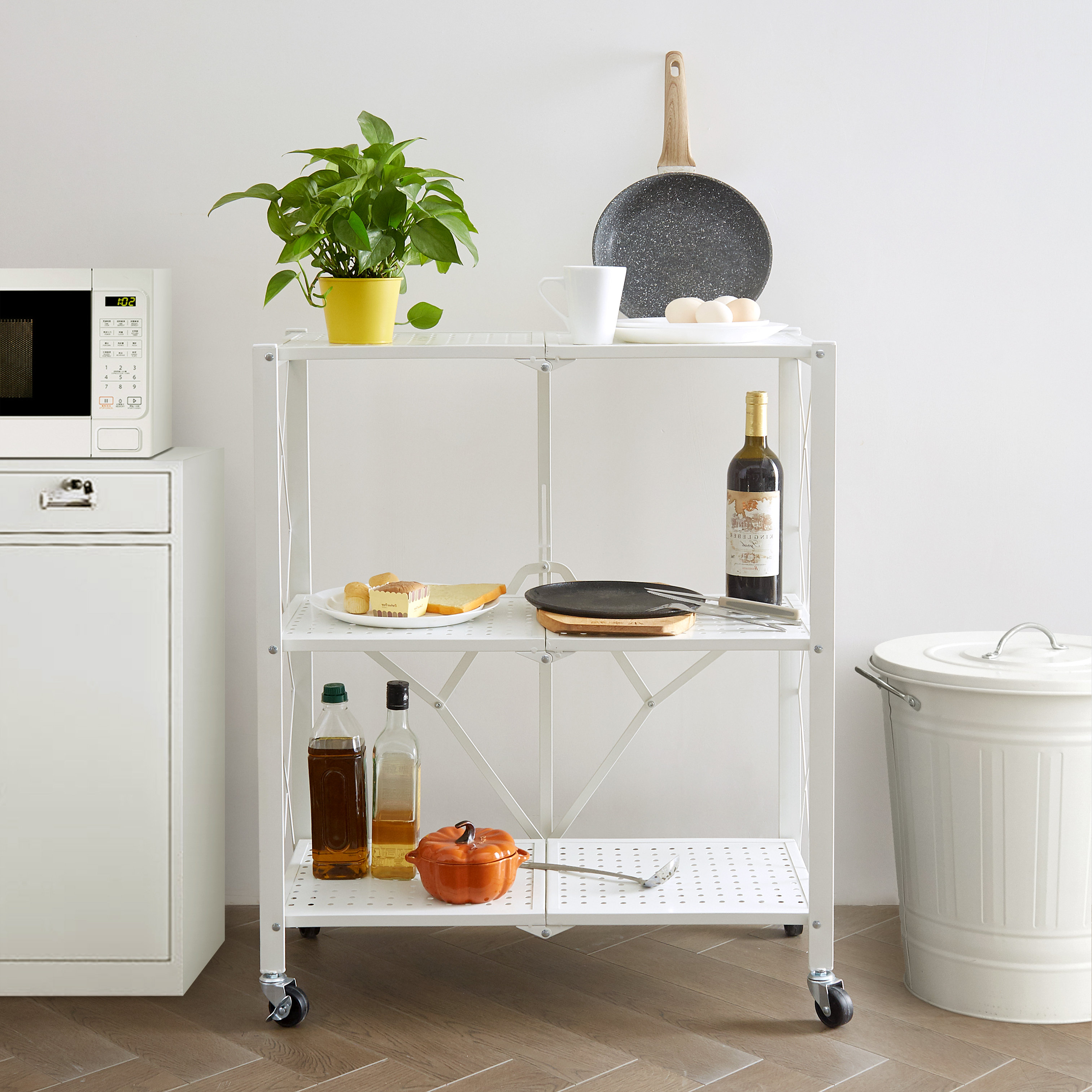 Latitude Run® 33.85" H x 27" W Foldable Rolling Metal Storage Shelf ...