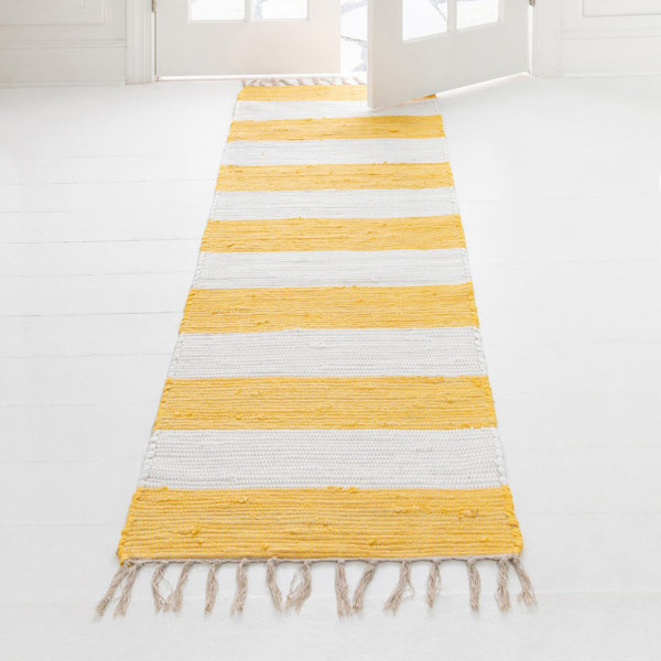 August Grove® Abishanth Handmade Cotton Yellow/White Rug | Wayfair