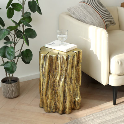 DOWLVN Tree Stump Trunk Side End Table, Faux Wood Patio Table, Garden ...