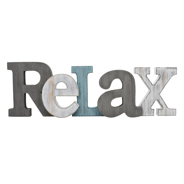 Gracie Oaks Rustic Wood Letters Relax Sign Free Standing Relax Table ...