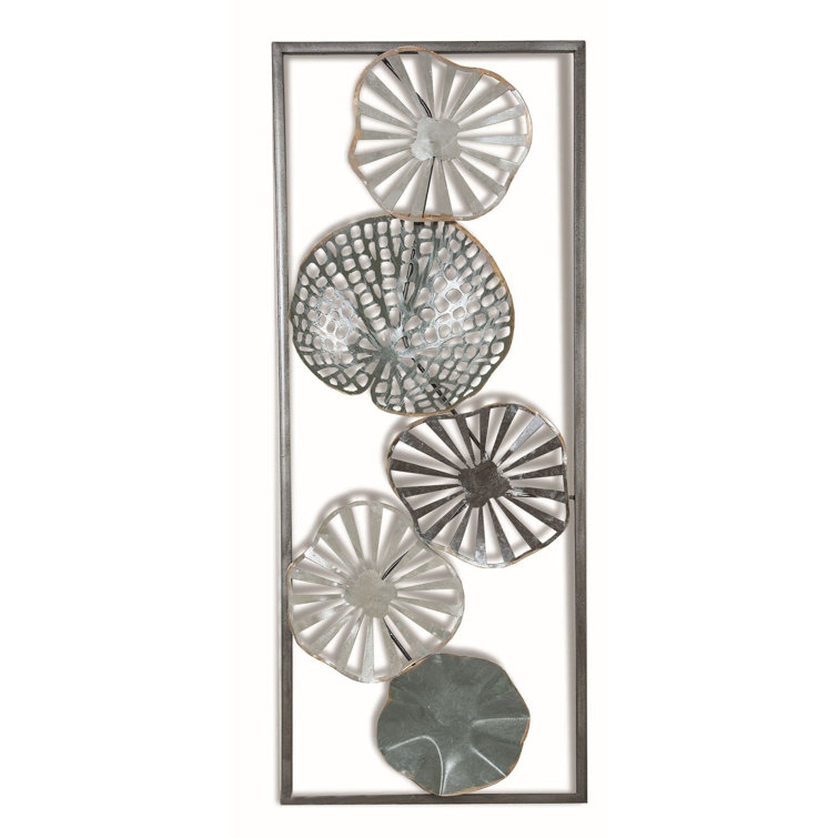 August Grove® Silver Metal Leaves In Metal Frame Wall Decor | Wayfair