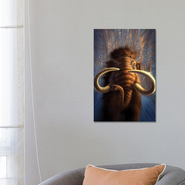 Maturi A Woolly Mammoth Bursting Out Of A Snowy, Wooded Backdrop ...