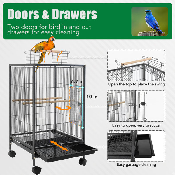 Williston Forge 35-Inch Wrought Iron Bird Cage With Play Open Top And ...