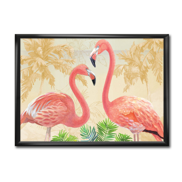 East Urban Home 'Gold Glam Flamingos' Picture Frame Print on Canvas ...