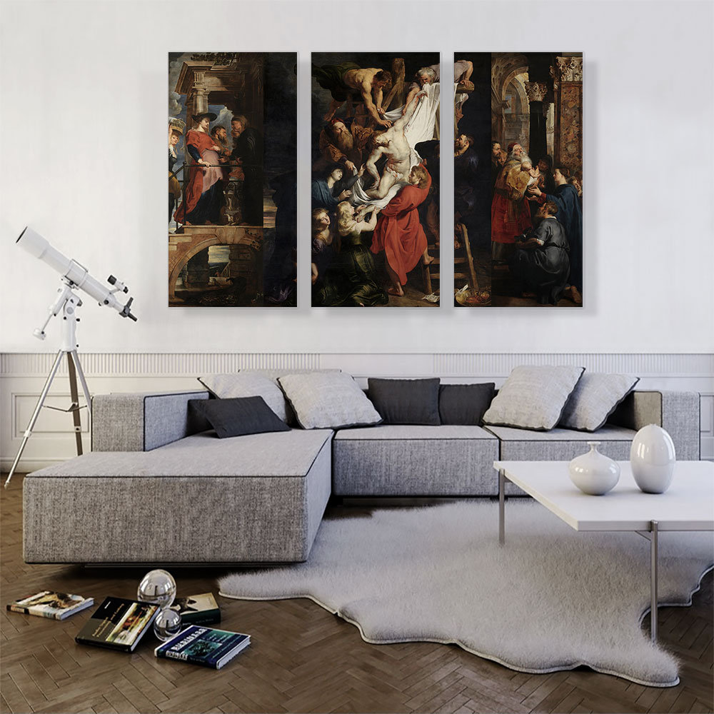 ARTCANVAS Descent From The Cross 1614 by Peter Paul Rubens - 3 Piece Wrapped Canvas Painting ...
